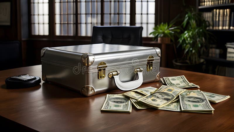 High-Resolution Photo of Silver Briefcase with Stacks of Hundred-Dollar ...