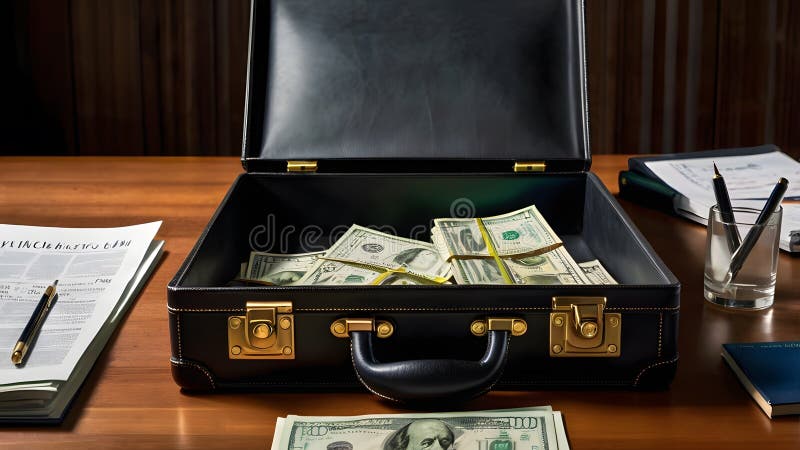 High-Resolution Photo of Silver Briefcase with Stacks of Hundred-Dollar ...
