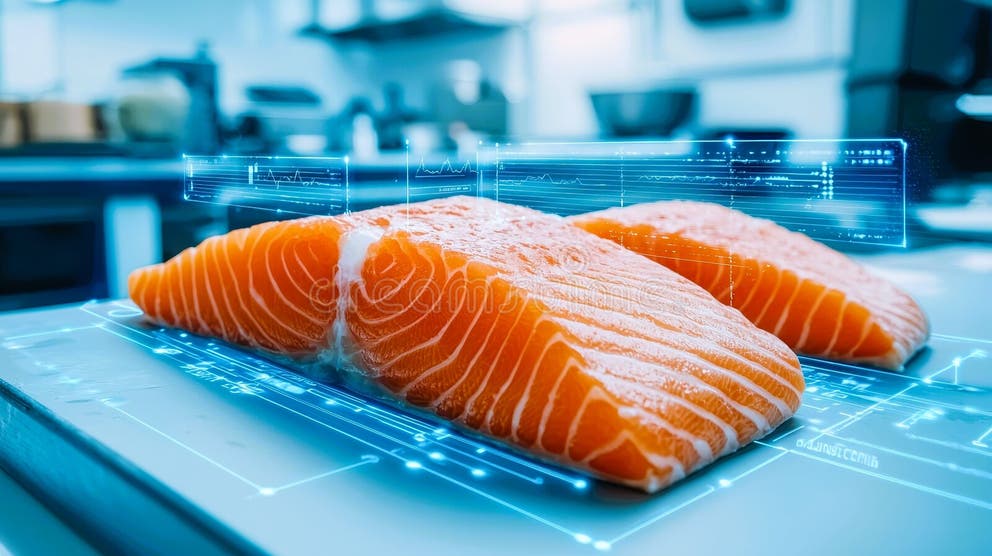 AI Food Tech Salmon Fillet Analysis Digital Interface Data Health Stock ...