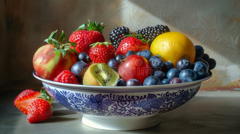 High Resolution Photorealistic Still Life of Vibrant Fruit Bowl with ...