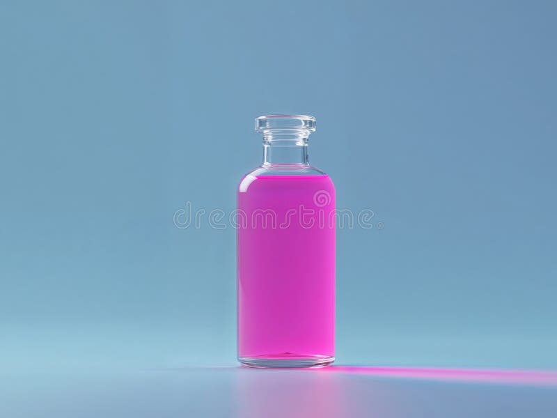 High Resolution Picture of Bottle of Pink Liquid Sits on a Blue ...