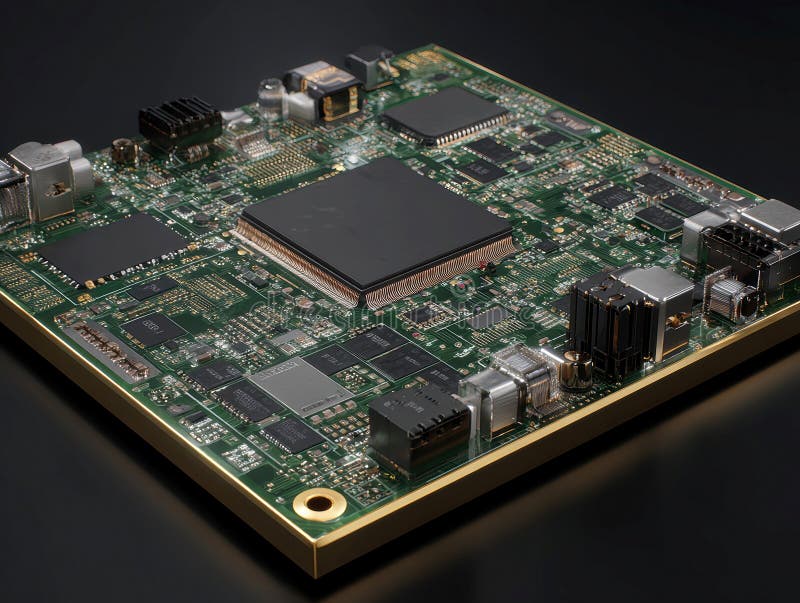 High-resolution Rendering of a Gold-edged, Green Square PCB with ...