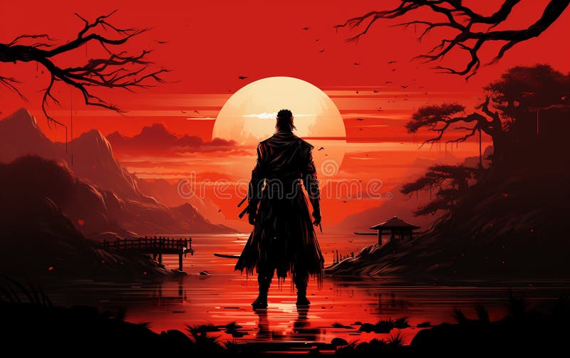 High-Resolution Samurai Sunset Wallpaper. Generative AI Stock Photo ...