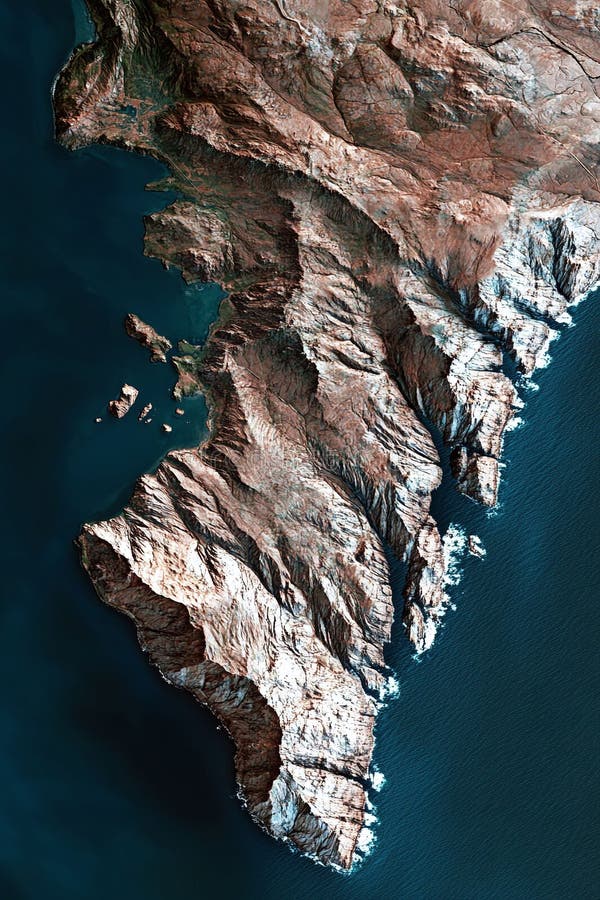 High-resolution Satellite GIS Map of a Rugged Coastline Displaying ...