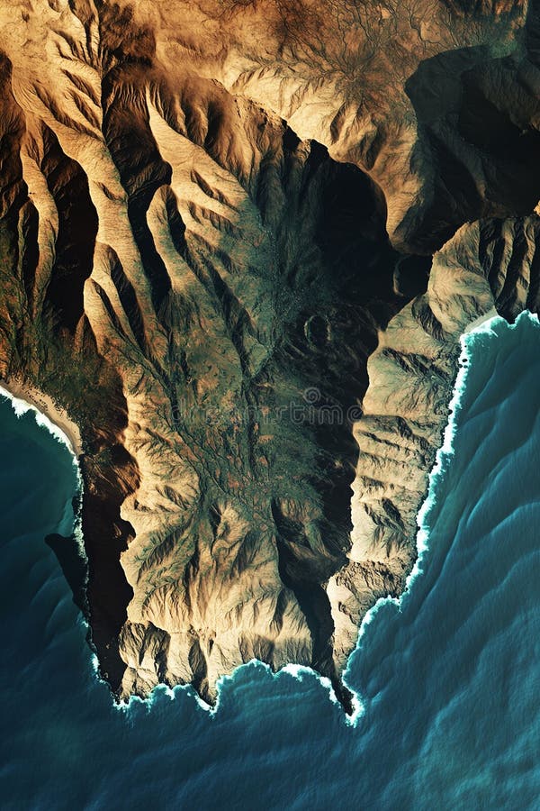 High-resolution Satellite GIS Map of a Rugged Coastline Displaying ...