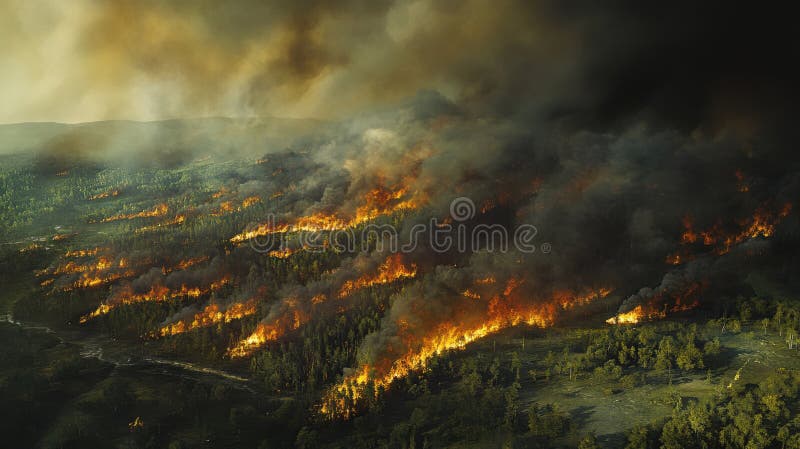 High-resolution Satellite Image of a Burning Forest, Intense Contrast ...