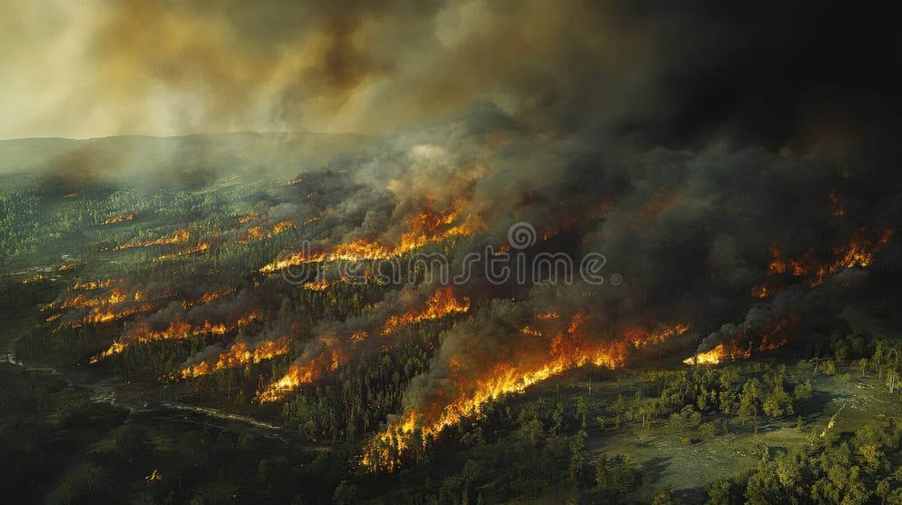 High-resolution Satellite Image of a Burning Forest, Intense Contrast ...