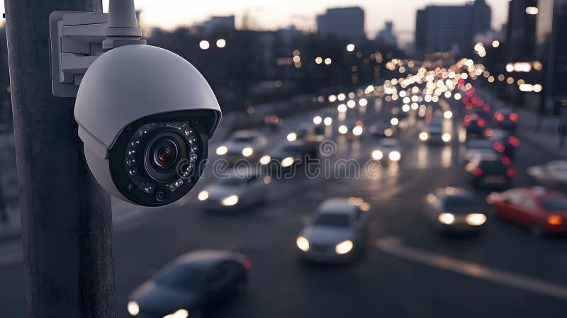 High-Resolution Security Camera Mounted on a Pole Overlooking a Busy ...