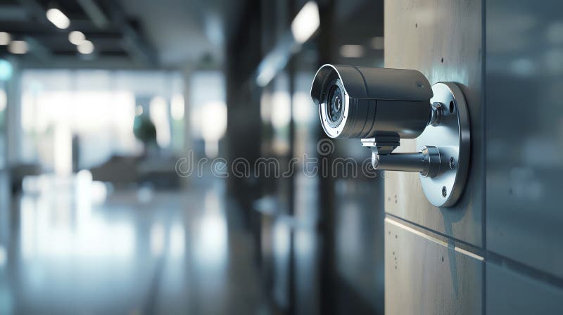 High-resolution Security Camera Mounted on a Wall in a Modern Office ...