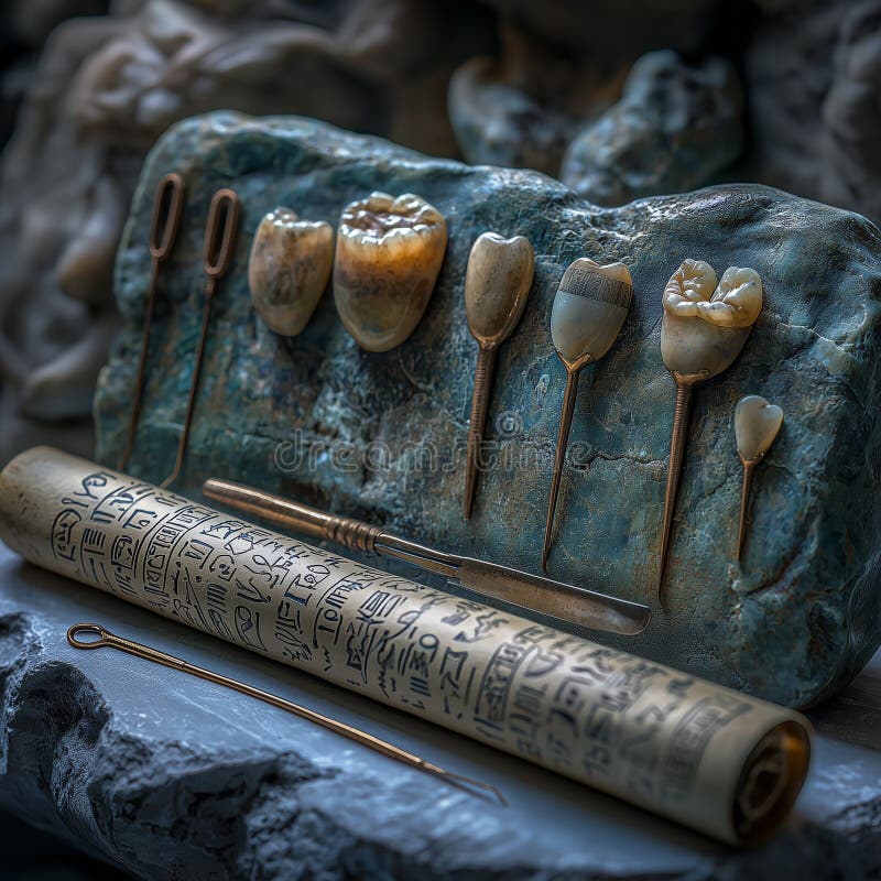 Ancient Egyptian Dentistry Tools with Papyrus and Prosthetic Teeth ...