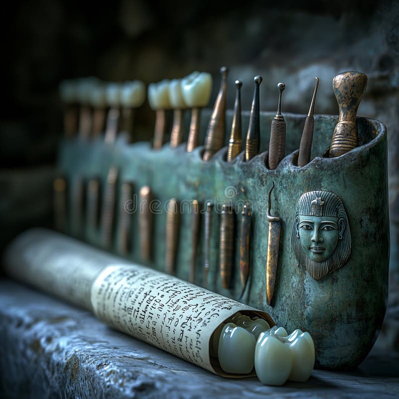 Ancient Egyptian Dentistry Tools with Papyrus and Prosthetic Teeth ...
