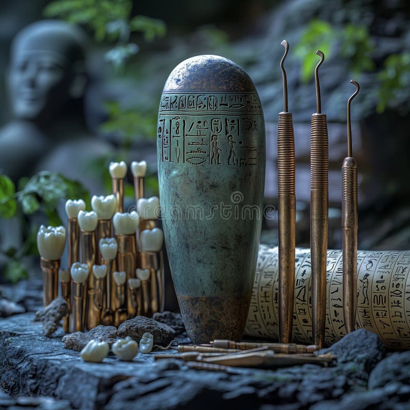 Ancient Egyptian Dentistry Tools with Papyrus and Prosthetic Teeth ...