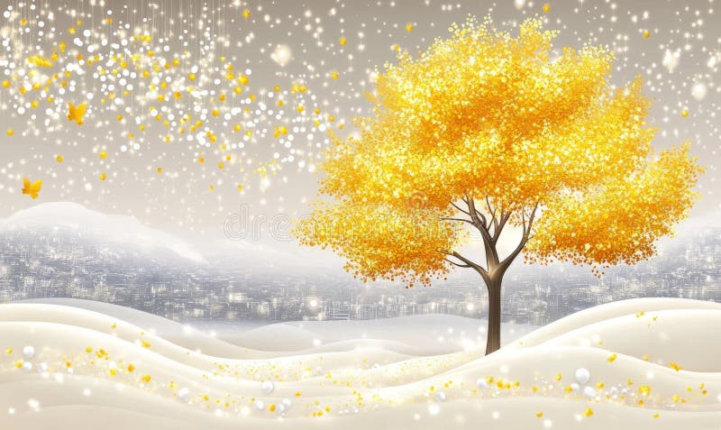 A High-resolution Stock Image of a 3D Wallpaper with a Golden Tree and ...