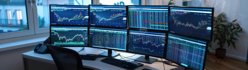 High-resolution Stock Market Graph Displayed on a Multi-screen Trading ...