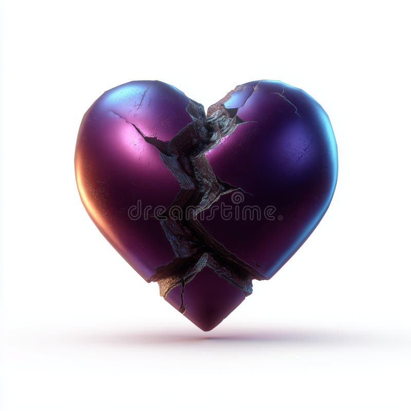 Glitched Broken Heart Emoji with Fractured Surface on White Background ...