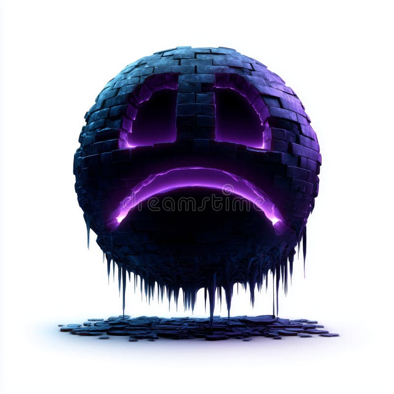 Glitched Emoticon Face with Shattered Glass Texture on White Background ...