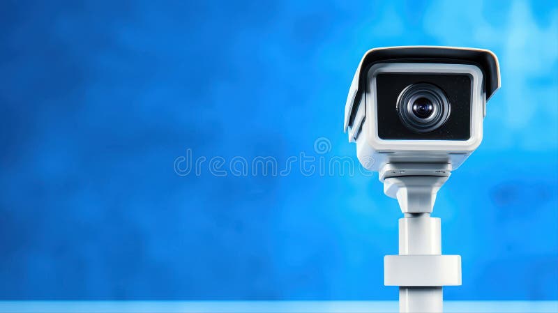 High-resolution Surveillance Camera on Stand Against Clear Blue Sky ...