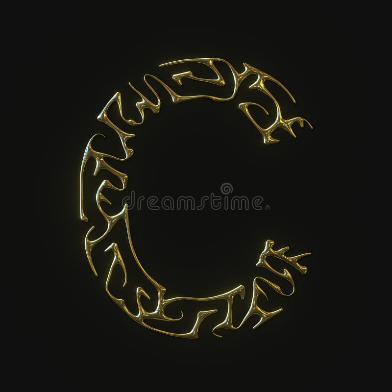 High Resolution Letter C Symbol Made of Molded Golden Lines. 3d ...