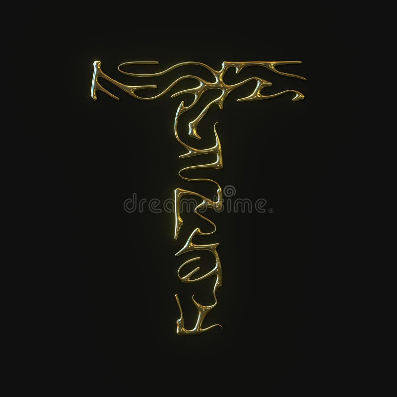 High Resolution Letter T Symbol Made of Molded Golden Lines. 3d ...