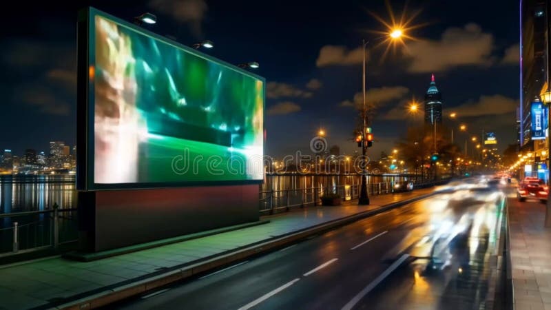 High-resolution Tim Elapse Green Screen Billboard on Waterfront with ...