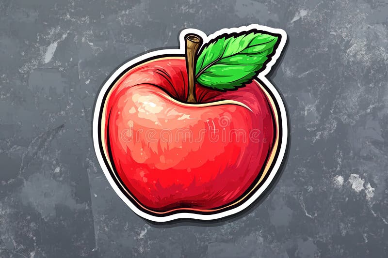 Juicy Red Apple Sticker Design: Vector Graphic with a Vibrant Green ...