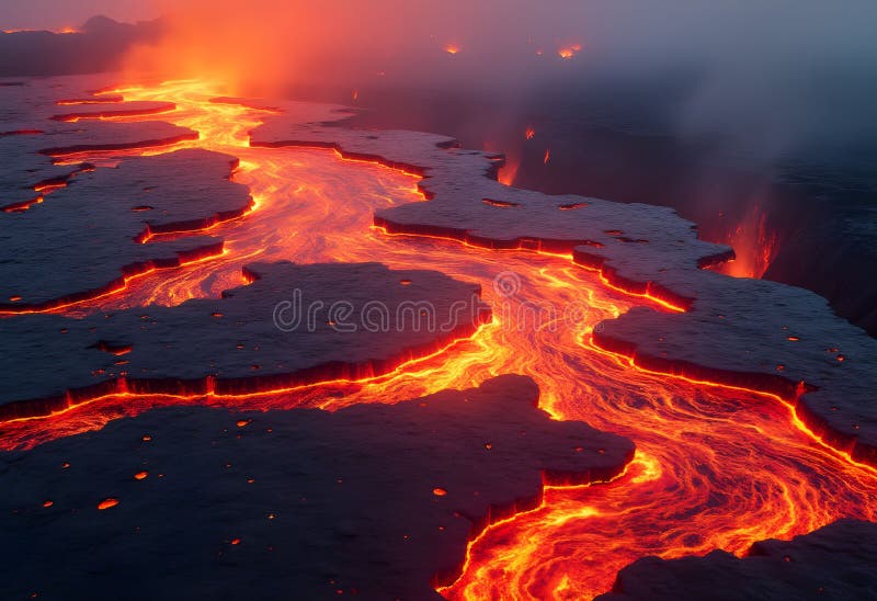 High-Resolution Volcanic Lava Flow â€“ Bright Orange and Red Hues ...