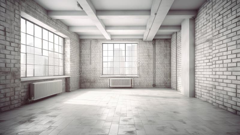 High Resolution White Brick Room with Big Window Stock Photo - Image of ...