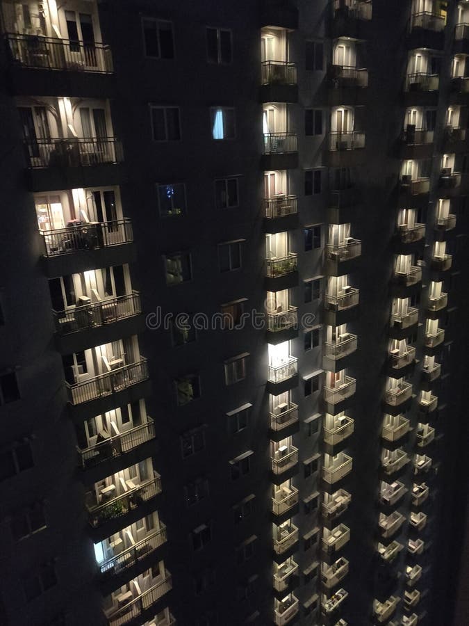 Lights of Apartment Rooms at Night Stock Image - Image of rise ...