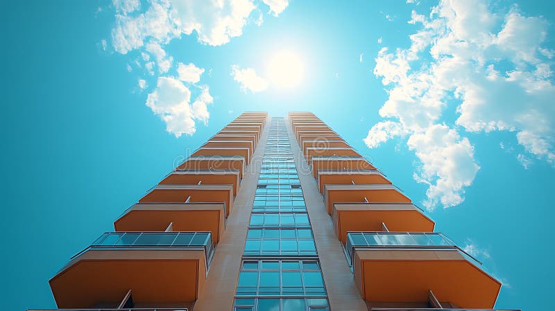 High-rise Apartment Building, Sunny Sky, Low Angle Stock Illustration ...