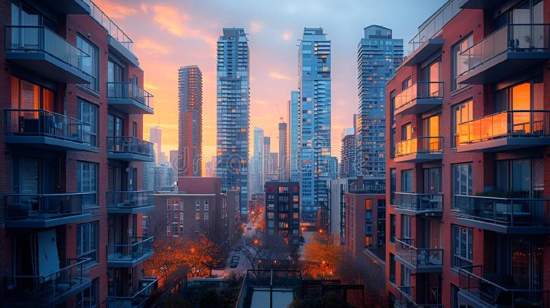 High-rise Apartments Against an Illuminated Cityscape, AI-generated ...