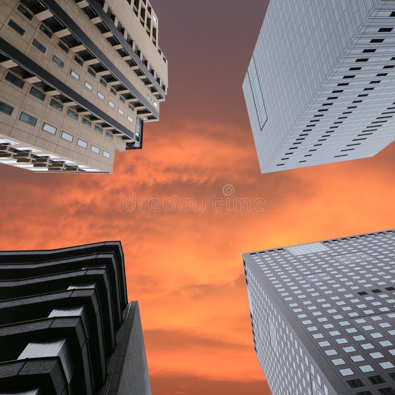 High Rise Building from the Bottom View on Twilight Sky Background ...