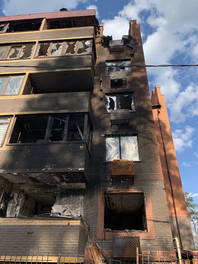 The High-rise Building Burned Down from an Artillery Shell. Exploded ...