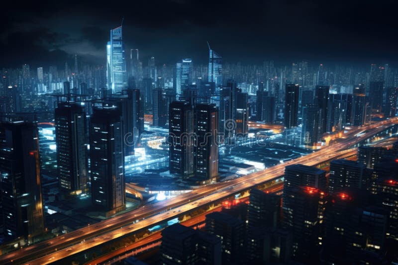 High-rise Building with City View at Night, Ideal for Use in ...