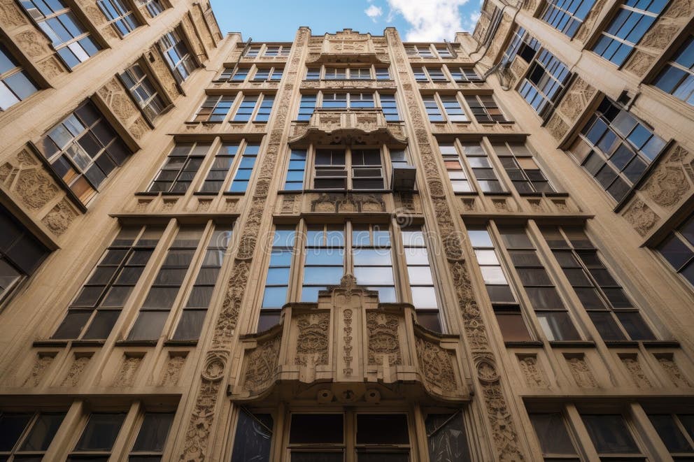 High-rise Building, with Close-up of Intricate Windows and Frames Stock ...