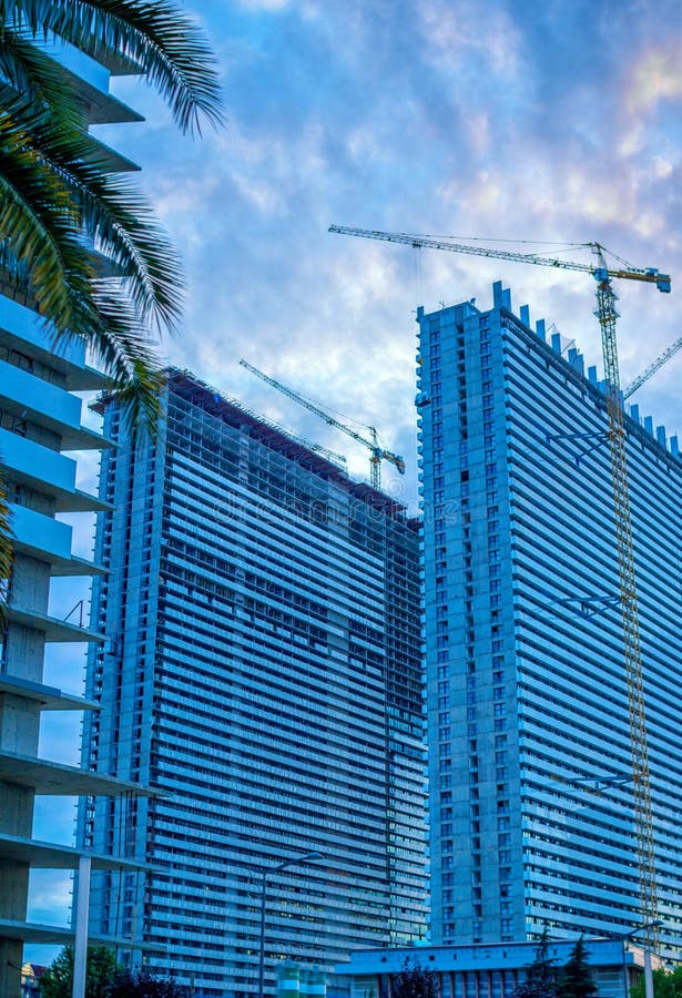 High Rise Building Construction Process with Crane Stock Image - Image ...