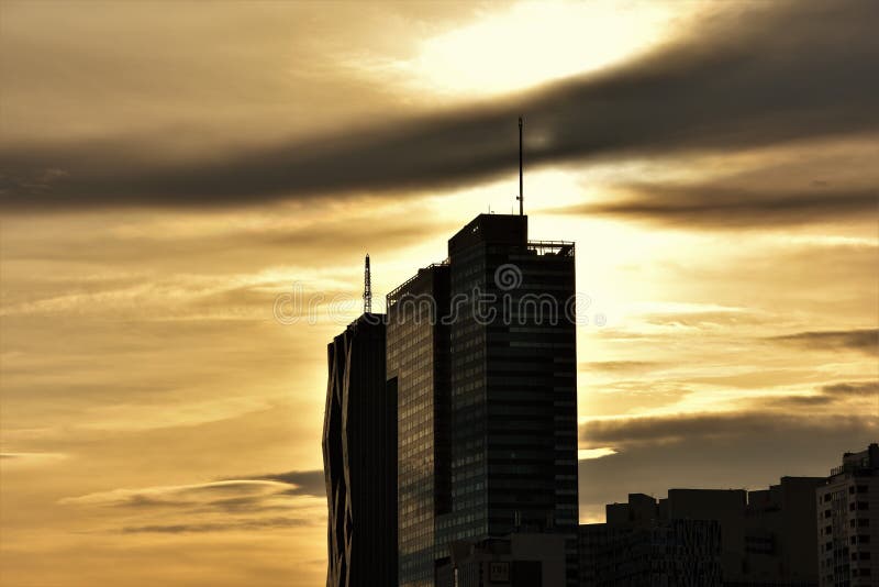 High-rise Building and Dramatic Sunset Clouds Stock Photo - Image of ...