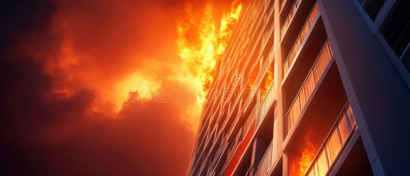 High-Rise Building Engulfed in Flames and Thick Smoke during a Fire ...