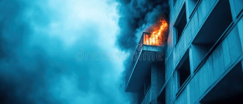 High-Rise Building Engulfed in Flames and Thick Smoke during a Fire ...