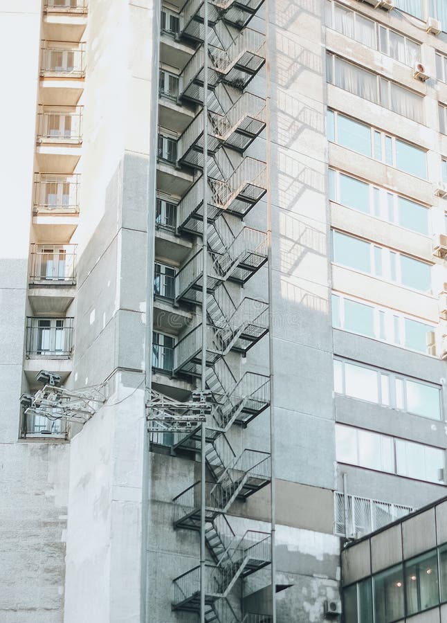 Fire Escapes of High-rise Buildings Stock Photo - Image of wall, fire ...