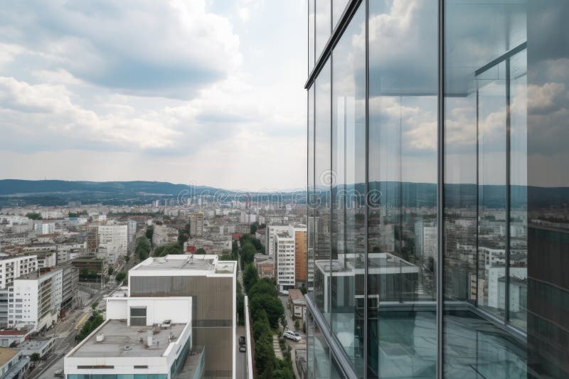 High-rise Building with Glass Facade and View of the City Stock ...