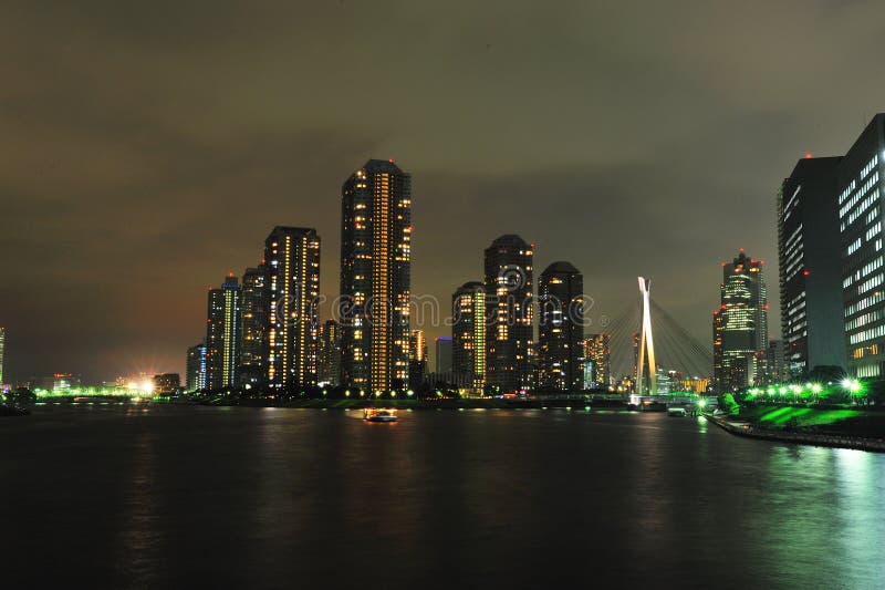 High Rise Building at Night Stock Image - Image of buildings, modern ...