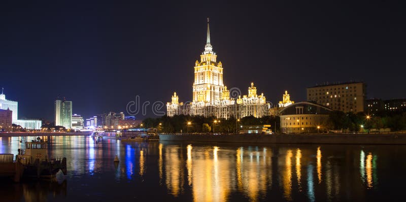 High-rise Building at Night, Moscow, Russia Stock Photo - Image of city ...