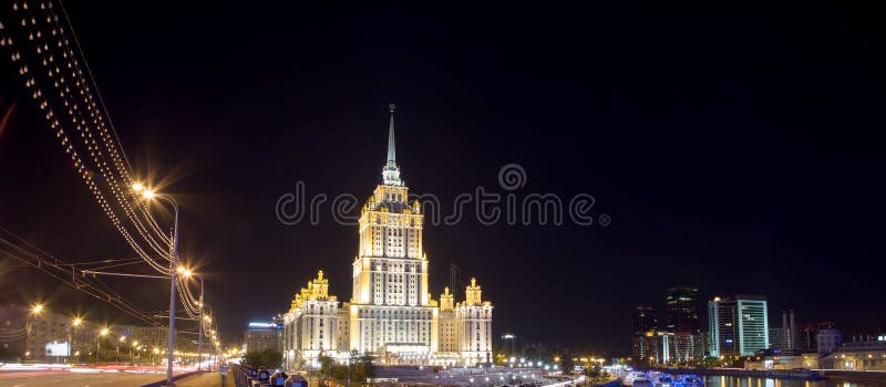 High-rise Building at Night, Moscow, Russia Stock Photo - Image of ...