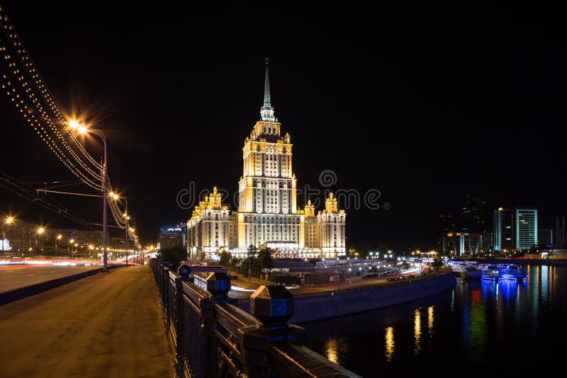 High-rise Building at Night, Moscow Stock Photo - Image of black ...