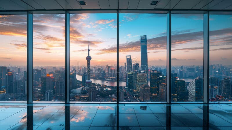 High-rise Building with Panoramic Views of the City Skyline Stock ...