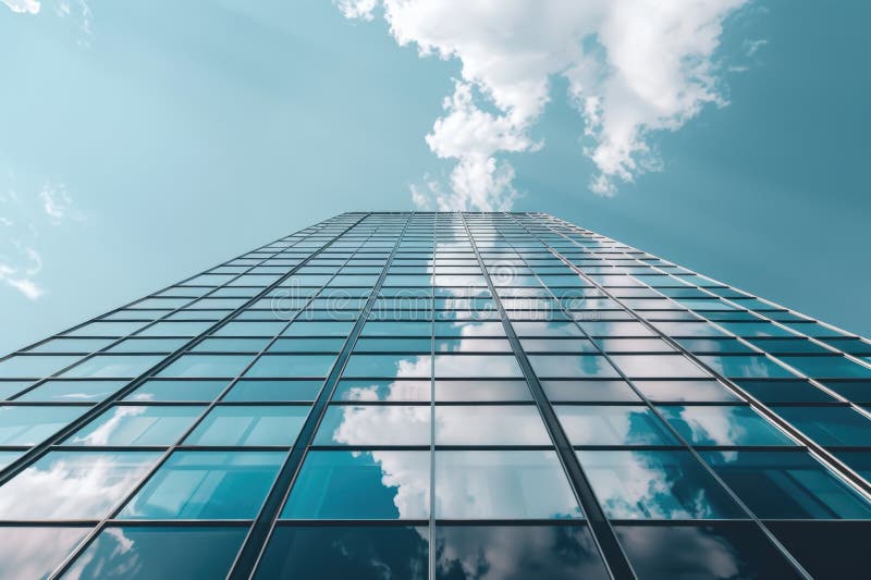 High-rise Building with Transparent Walls and Blue-gray Clouds in the ...