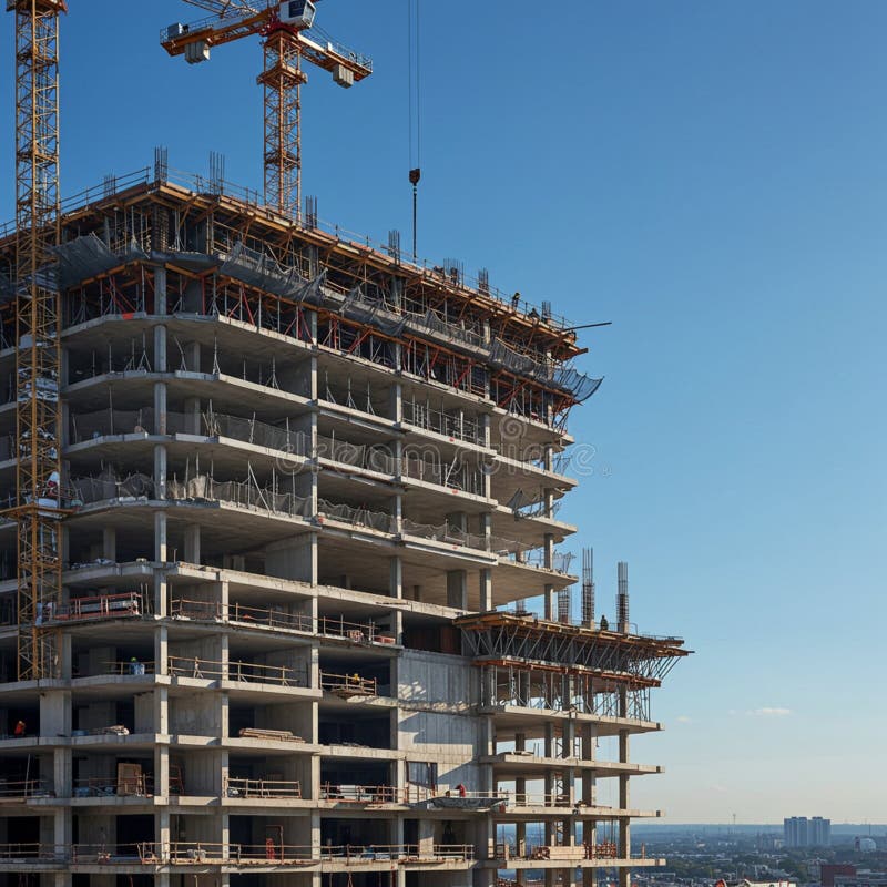 High-rise Building Under Construction with Exposed Floors and Concrete ...