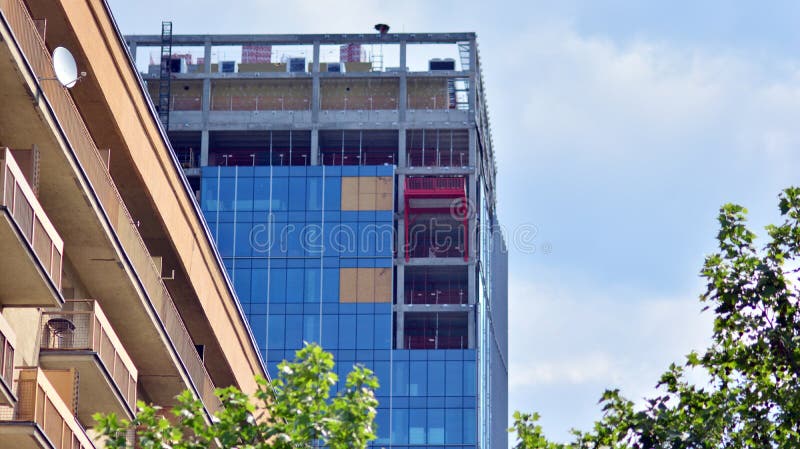High-rise Building Under Construction. Modern Office Building. Sunrise ...