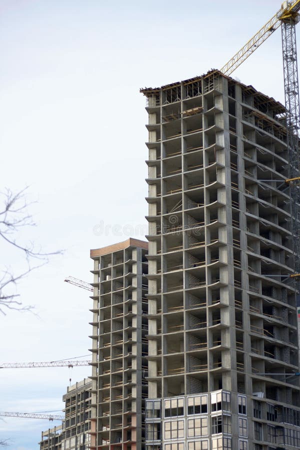 High-rise Building Under Construction. Reinforced Concrete Frame Stock ...