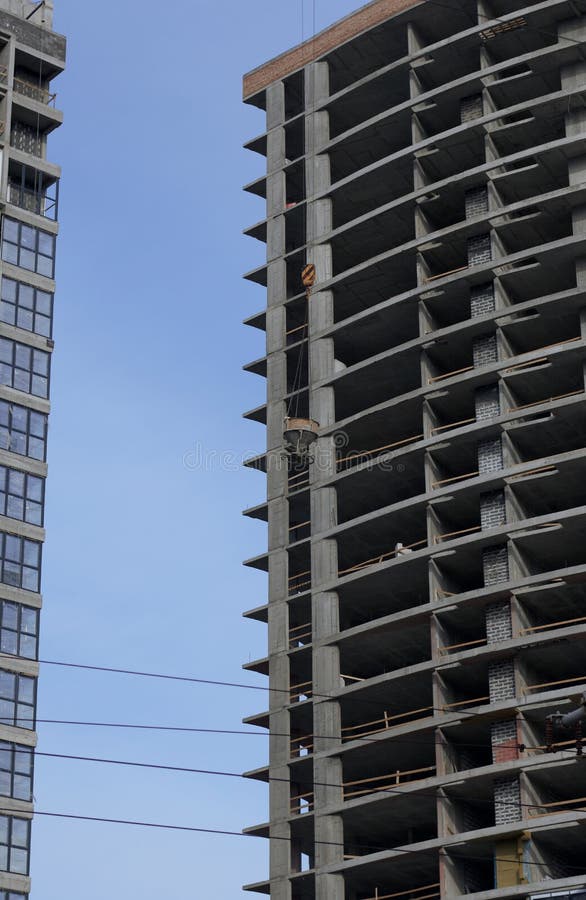 High-rise Building Under Construction. Reinforced Concrete Frame. Start ...